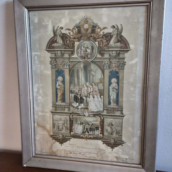 Unbranded | Art | Antique French First Holy Communion Certificate ...